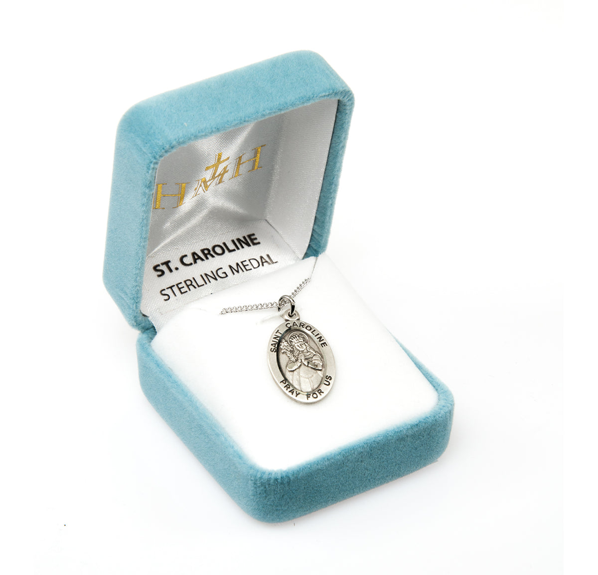 Patron Saint Caroline Oval Sterling Silver Medal — Keep God in Life